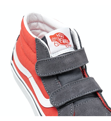 Vans Kids SK-8 Mid Velcro 2-Tone Grey/Red - FOOTWEAR-Boots : Kids ...