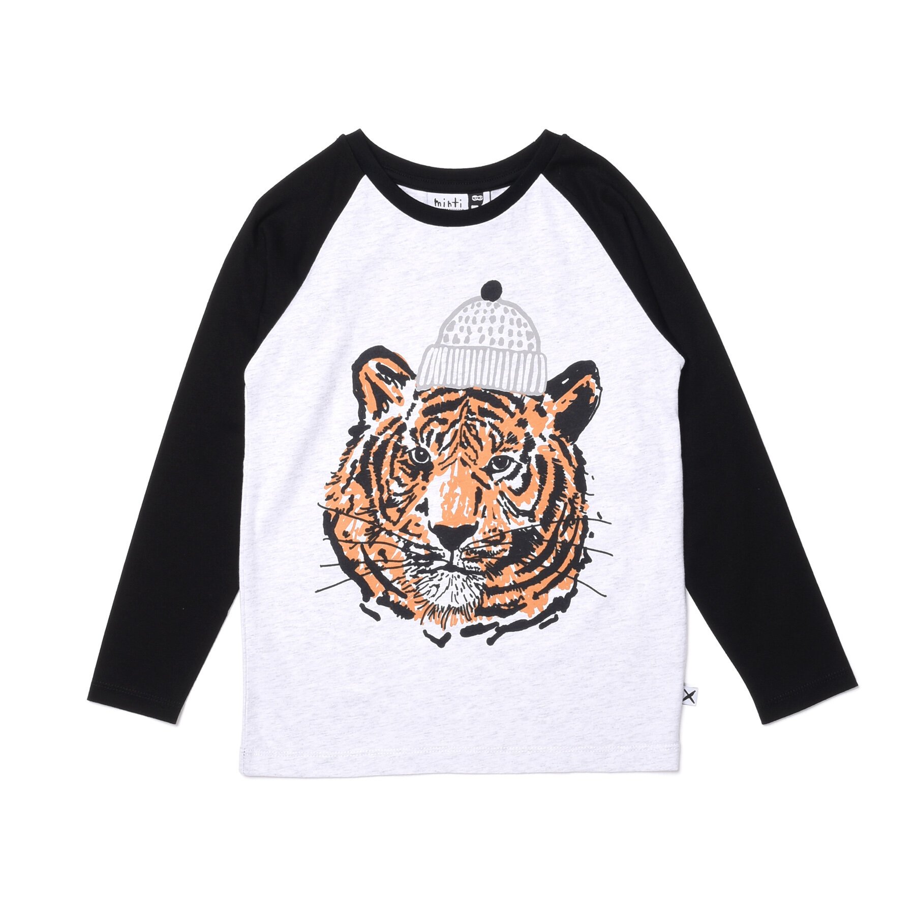 Minti Toasty Tiger Raglan Tee - White Marle/Black - SHOP BY BRAND-Minti ...