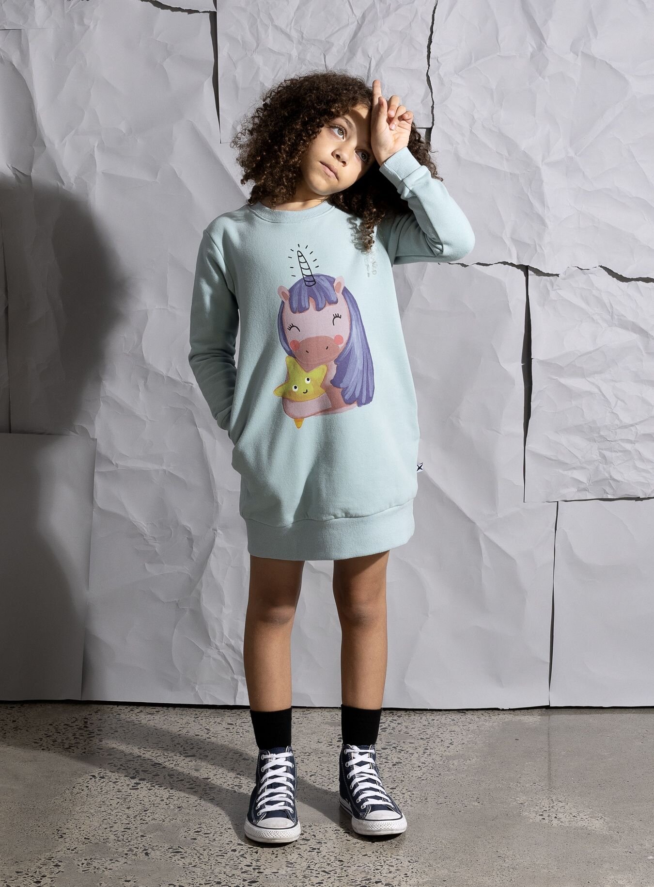 Minti Magical Friends Furry Dress Muted Green Sale Girls Sale