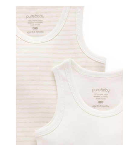 Purebaby 2 Pk Rib Singlet - Wheat - CLOTHING-BABY-Baby S/S Tees ...